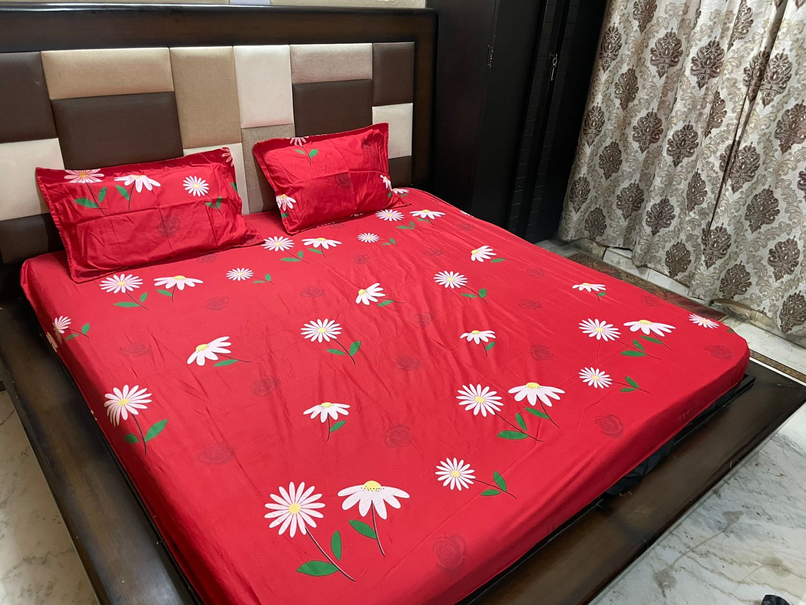 Red Color Flower Pattern Bedsheet